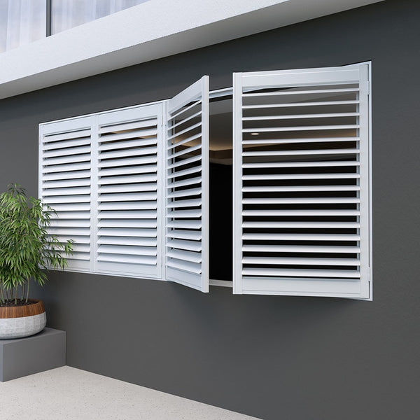 Aluminium White Gloss Outdoor Shutters – Half Price Blinds